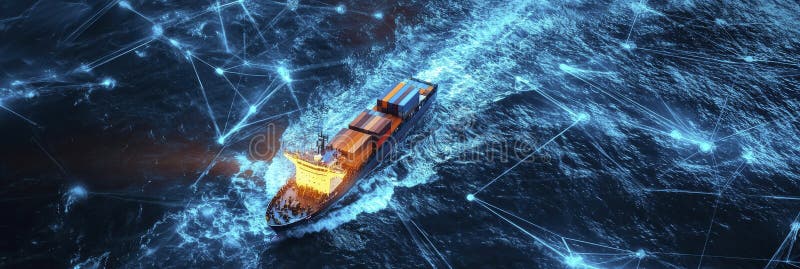 Container Vessel Plows through the Digital Sea Flow Stock Illustration ...