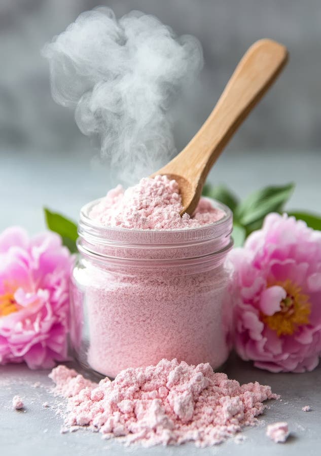 A Container of Violet Fluid Accompanied by a Purple Blossom. the Jar is ...