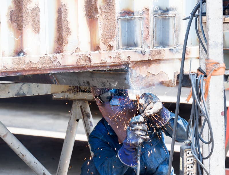 Container Welder and Repair Damage from Packing Stock Photo - Image of ...