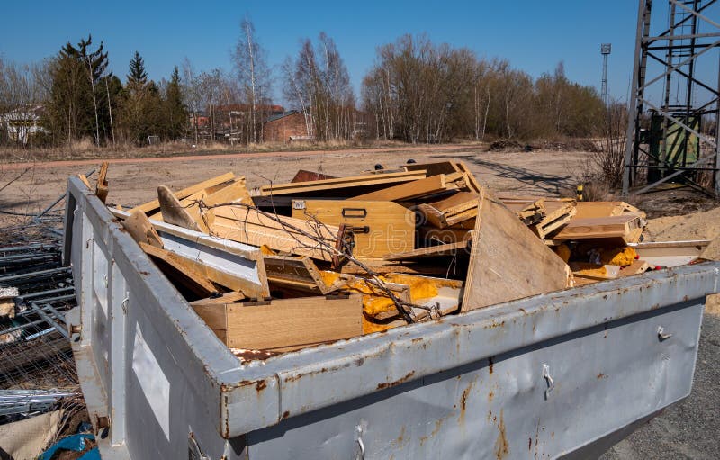 Container with Wood Recycling Rubble Stock Image - Image of ...