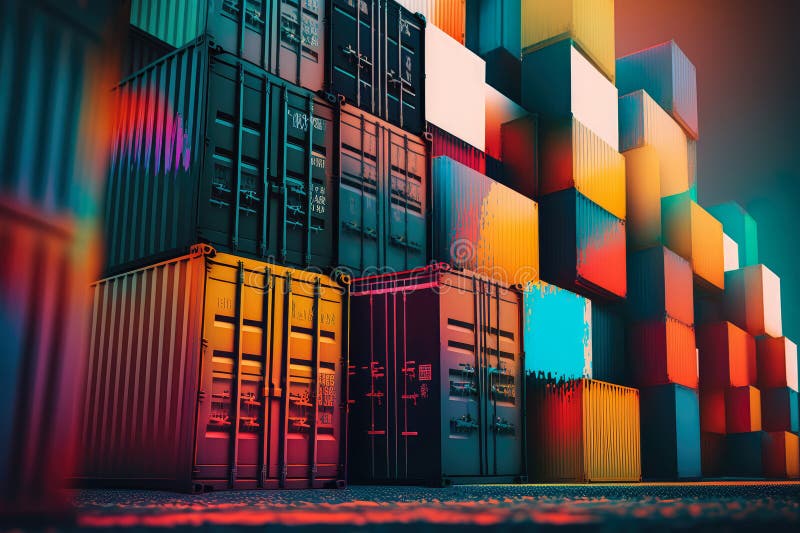 Container Yard Close-up Shot of Colorful Stacked Cargo Containers in a ...