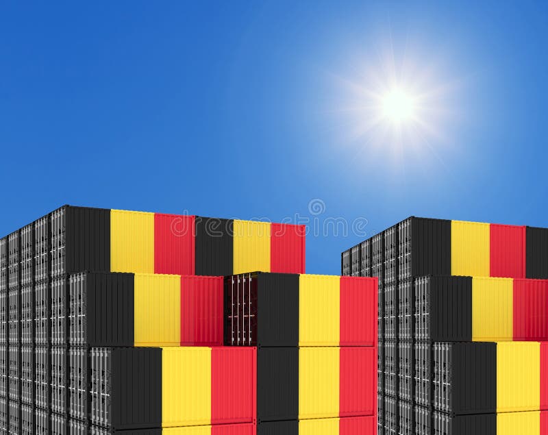 Container Yard Full of Containers with Flag of Belgium Flag. 3d ...