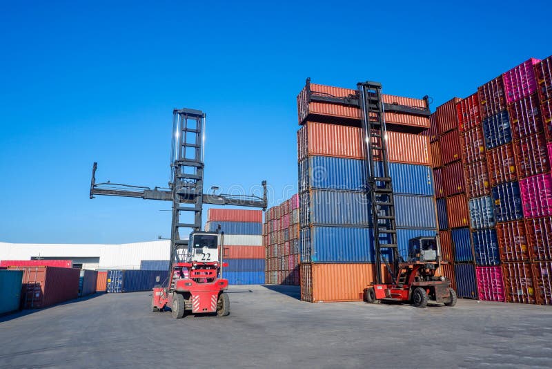 Container Yard with Container Forklift Stock Photo - Image of cargo ...