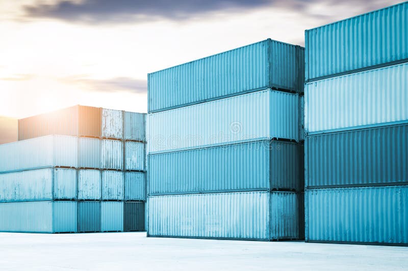 Container Yard at the Port. Row of Shipping Cargo Containers Stock ...