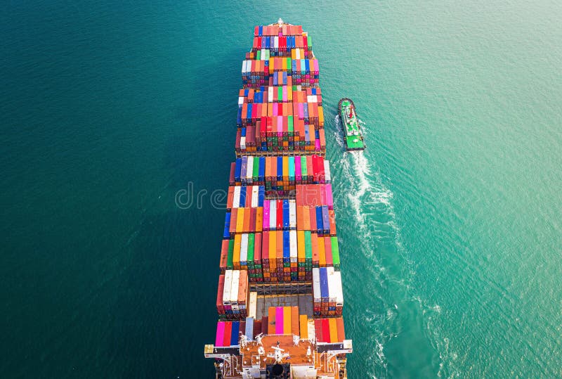 Containerfartyg I Export- Och Importverksamhet Samt Logistik Flygvy ...