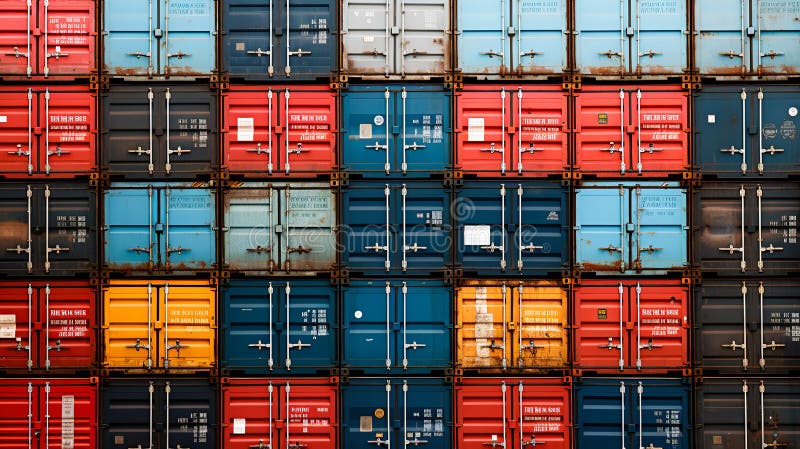 Containerized Cargo: a Towering Wall of Containers, Generative AI Stock ...