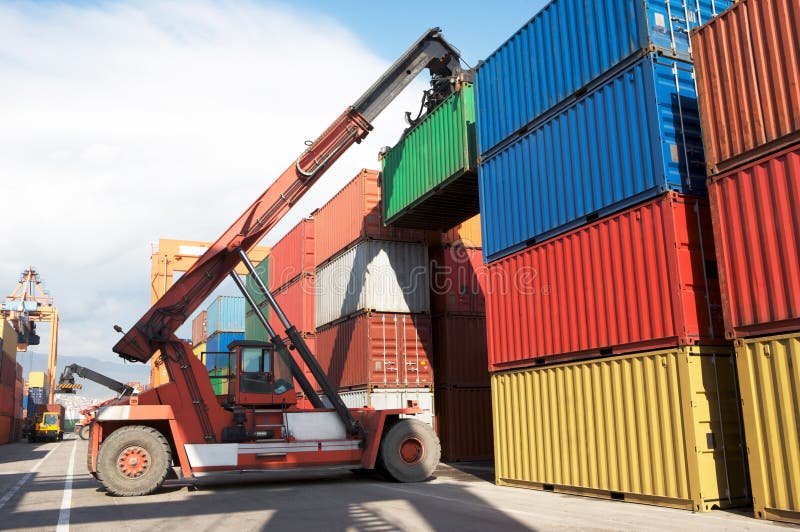 Containers Ar at the Harbor, Freight Transportatio Stock Photo - Image ...