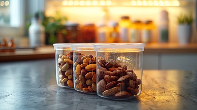 Containers of Assorted Nuts on a Kitchen Counter Stock Photo - Image of ...
