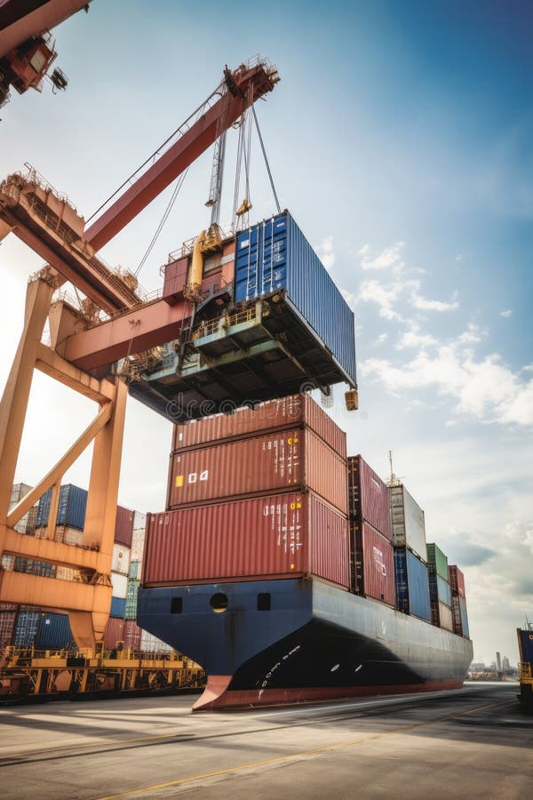 Containers Being Loaded and Unloaded from a Cargo Ship AI Generated ...