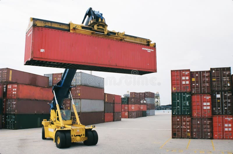 Containers Being Organized at the Port for Loading and Unloading. Stock ...