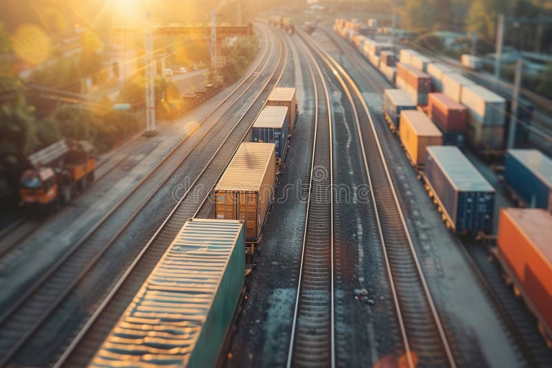 Containers are Being Transferred As Trucks Load Cargo from Trains ...
