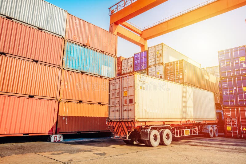 Container Loading in a Cargo Freight Ship with Industrial Crane ...
