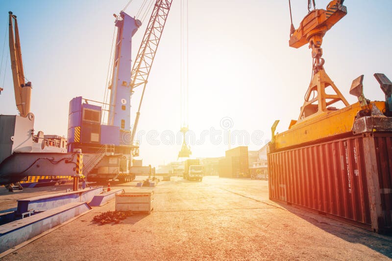 Container Loading in a Cargo Freight Ship with Industrial Crane ...