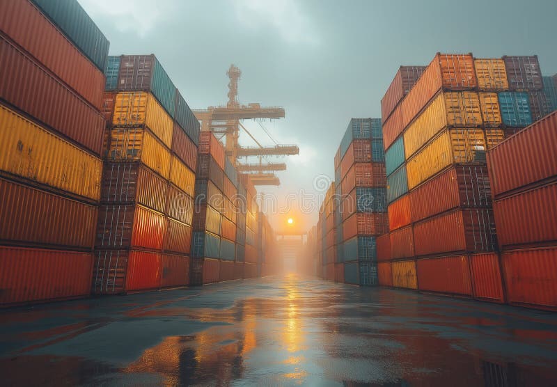 Containers in Cargo Port at Import-export Distribution Warehouse. Stock ...