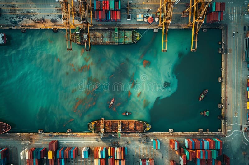 Containers in the Cargo Seaport, View from Above Stock Photo - Image of ...