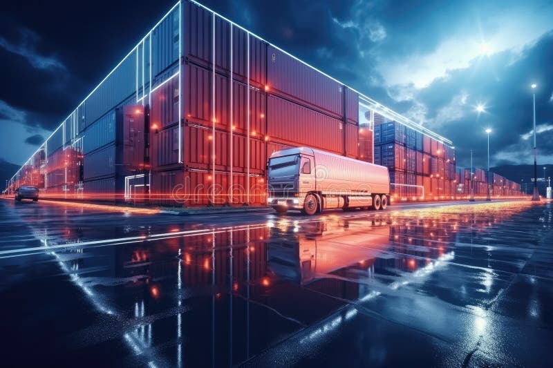 Containers Cargo Ship at Logistic Hub. Generative AI Stock Illustration ...