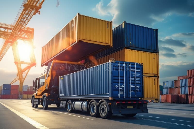 Containers Cargo Ship at Logistic Hub. Generative AI Stock Illustration ...