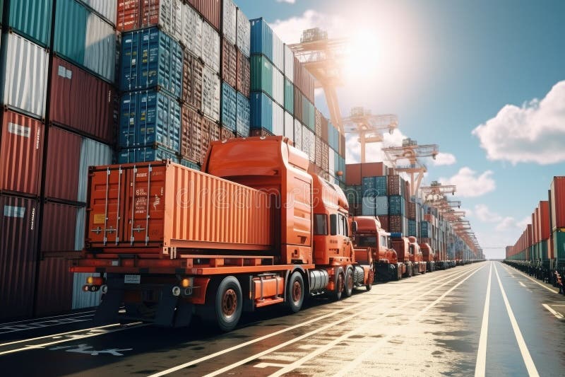 Containers Cargo Ship at Logistic Hub. Generative AI Stock Illustration ...