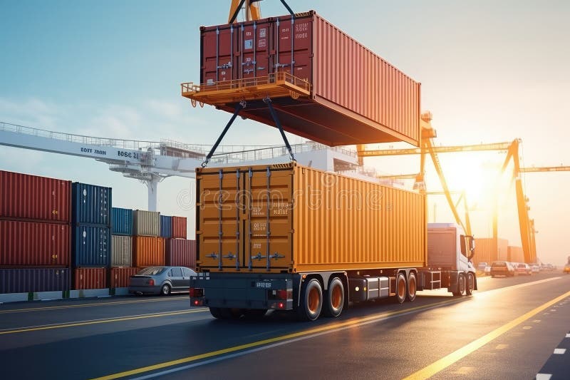 Containers Cargo Ship at Logistic Hub. Generative AI Stock Photo ...