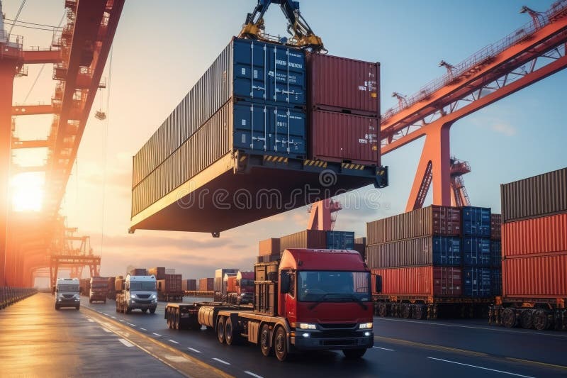 Containers Cargo Ship at Logistic Hub. Generative AI Stock Image ... Containers Cargo Ship at Logistic Hub. Generative AI Stock Image ...