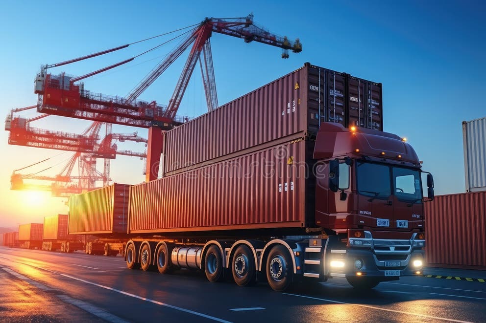 Containers Cargo Ship at Logistic Hub. Generative AI Stock Photo ...