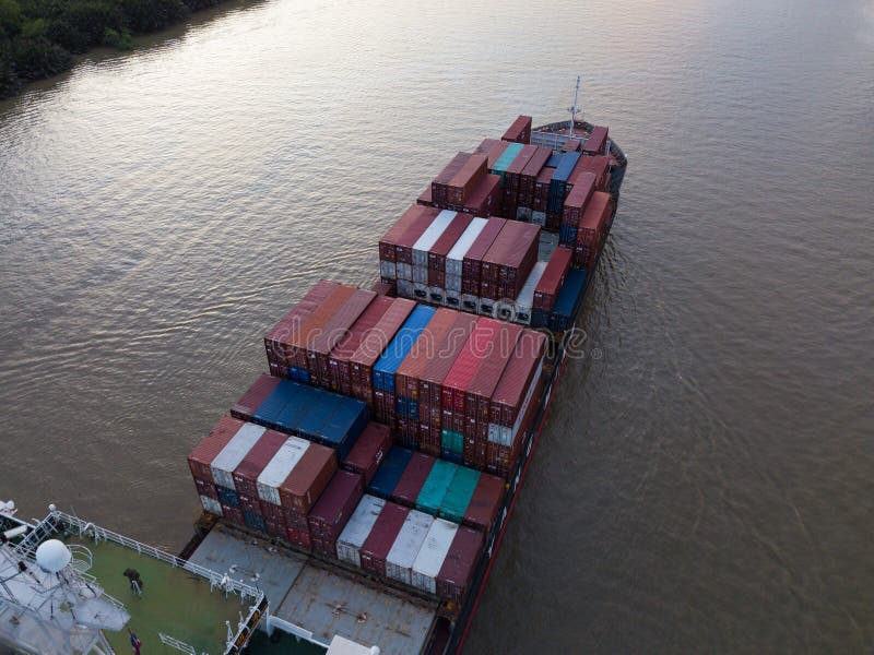 Containers Cargo Ship on the River Editorial Photography - Image of ...