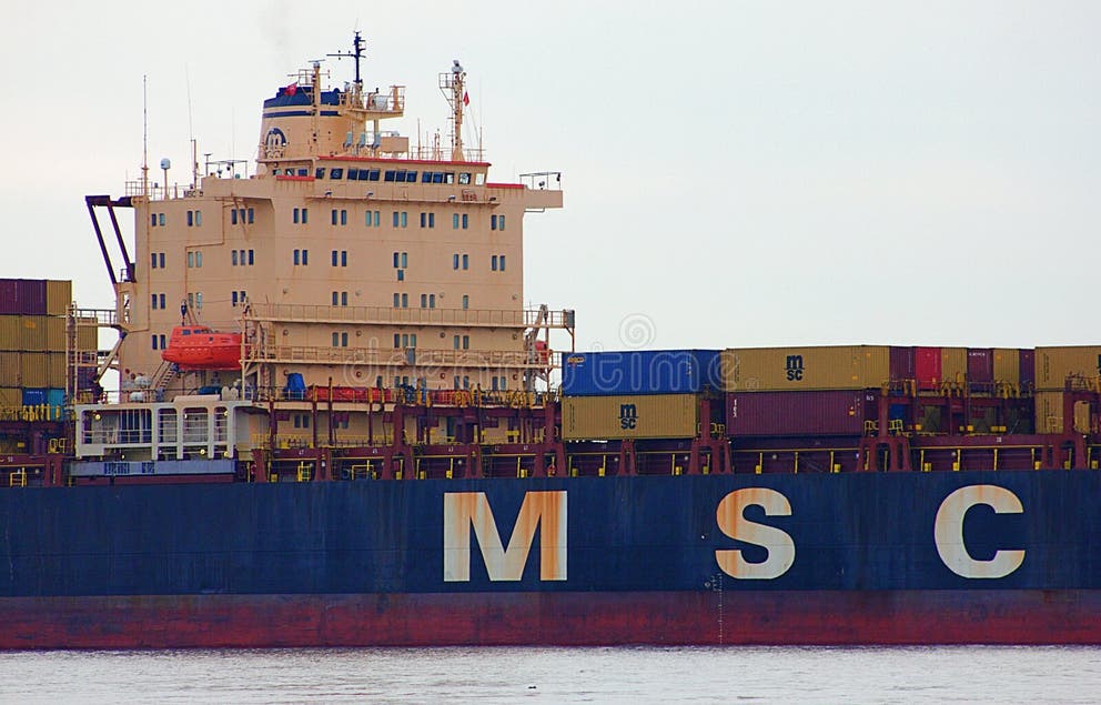 Containers on cargo ship editorial stock photo. Image of commercial ...