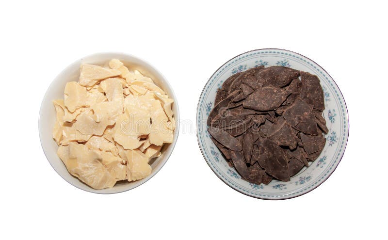 Containers with Cocoa Butter and Grated Cocoa, Top View, Texture. Basic ...