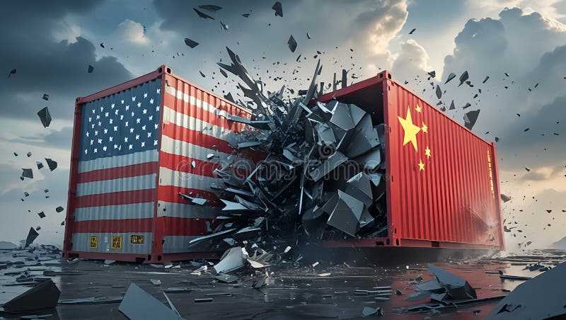 Containers Colliding with Debris Explosion Representing Conflict Stock ...