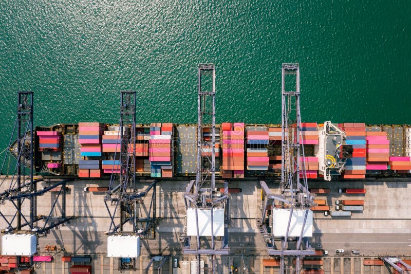 Containers Commercial Shipping Port and Container Ship Loading ...