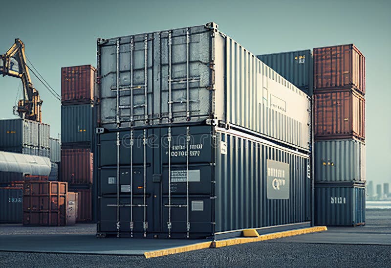 Containers and Cranes at the Docks. 3D Rendering Generative Ai Stock ...