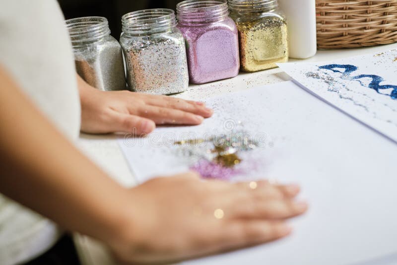 Containers with Different Colour of Glitter for Creating Art Work Stock ...