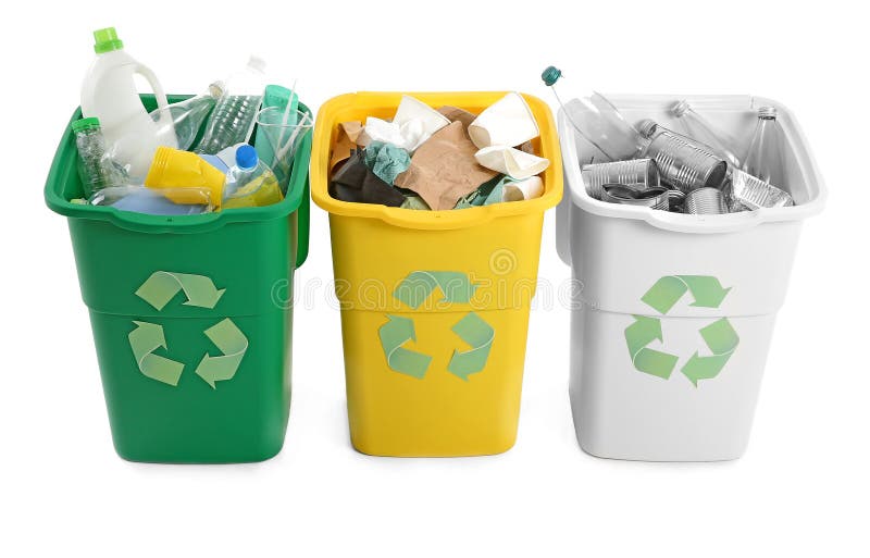 Containers with Different Types of Garbage on White Background ...