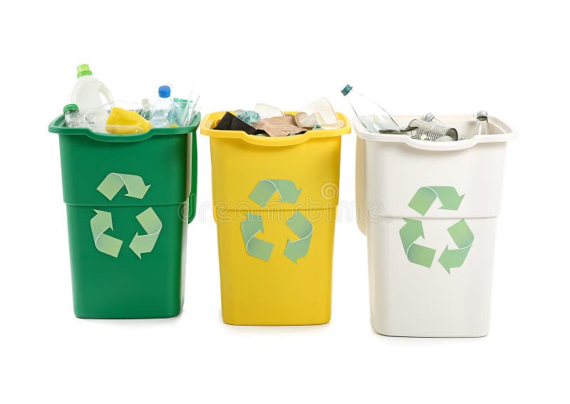 Containers with Different Types of Garbage on White Background ...