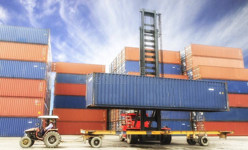 Containers at the Docks with Truck Stock Image - Image of forklift ...