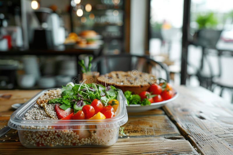 Containers Filled with Food on a Wooden Table Stock Photo - Image of ...