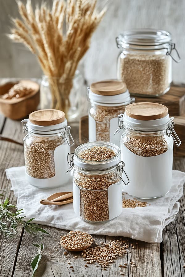 Containers Filled with Various Types of Grains Showcase a Minimalist ...