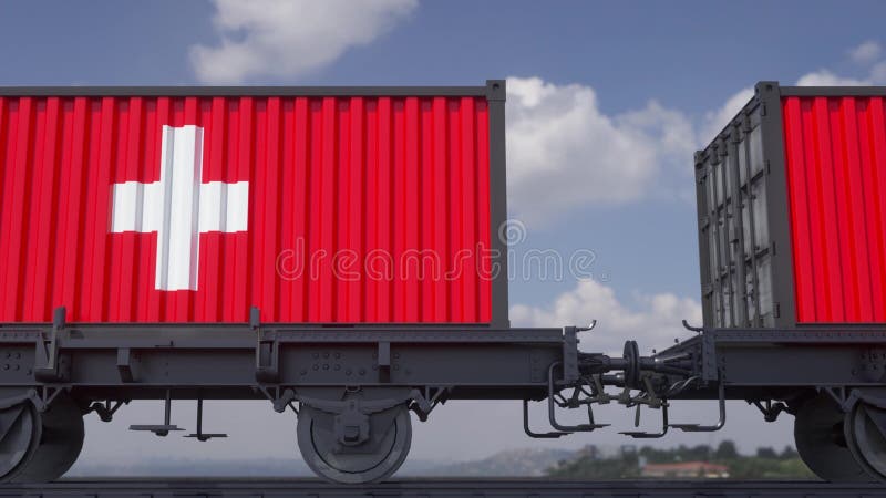 Containers with the Flag of Switzerland. Railway Transportation Stock ...