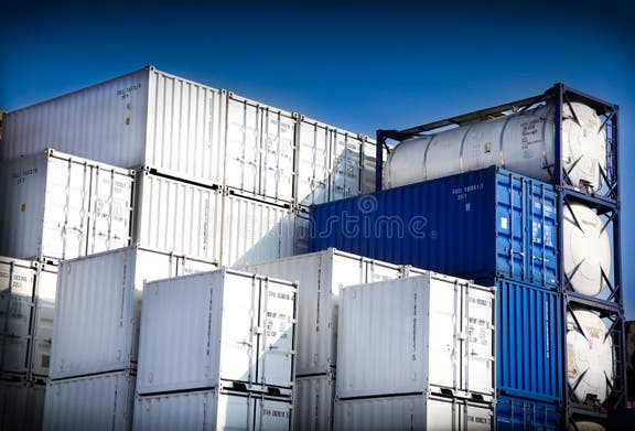 Containers for Freight Transport Stock Image - Image of warehouses ...