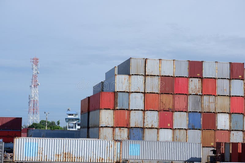 Containers in a Large Storage Yard Stock Image - Image of industrial ...