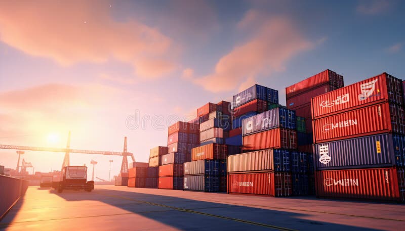 Containers Lined Up in the Port. Logistics and Transportation of ...