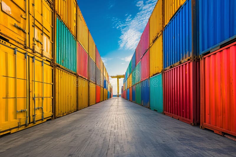 Containers Lined Up in Rows on Terminal. Stock Image - Image of ...