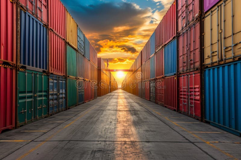 Containers Lined Up in Rows on Terminal. Stock Image - Image of ...