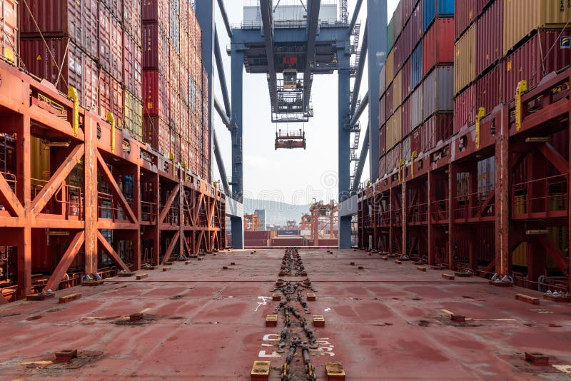 Containers Loaded on Deck of Cargo Ship. Editorial Stock Photo - Image ...