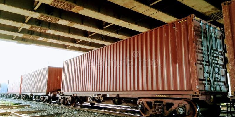 Containers Loaded on Train Wagons on a Railway , Stock Image - Image of ...