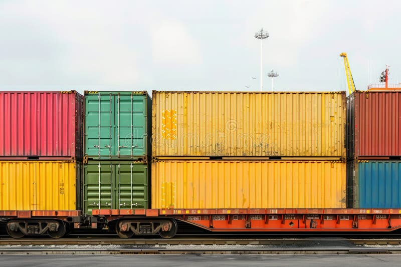 Containers are Loaded from a Truck Onto a Train, Showcasing Efficient ...