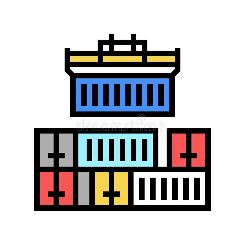 Containers Loading on Ship in Port Line Icon Vector Illustration Stock ...