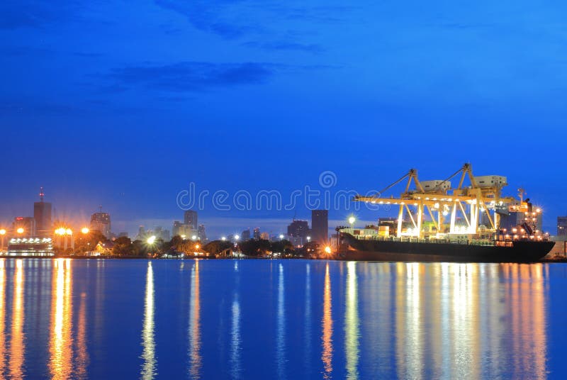Containers Loading at Sea Trading Port Stock Photo - Image of jetty ...