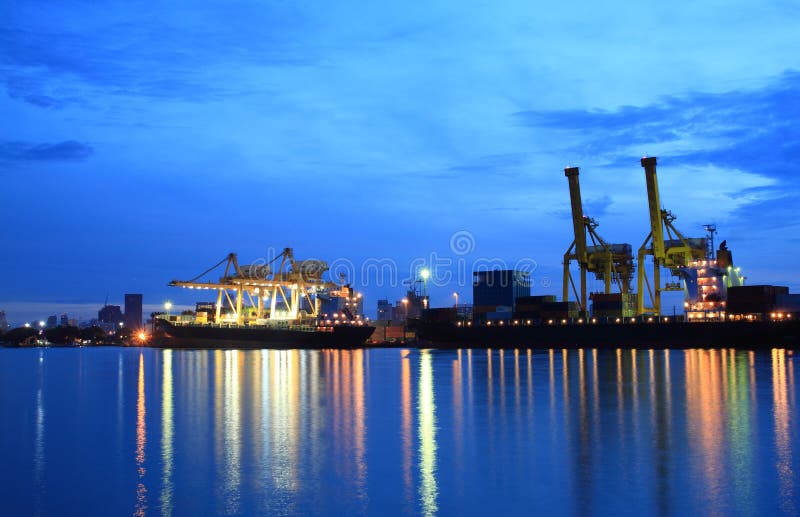 Containers Loading at Sea Trading Port Stock Image - Image of pier ...