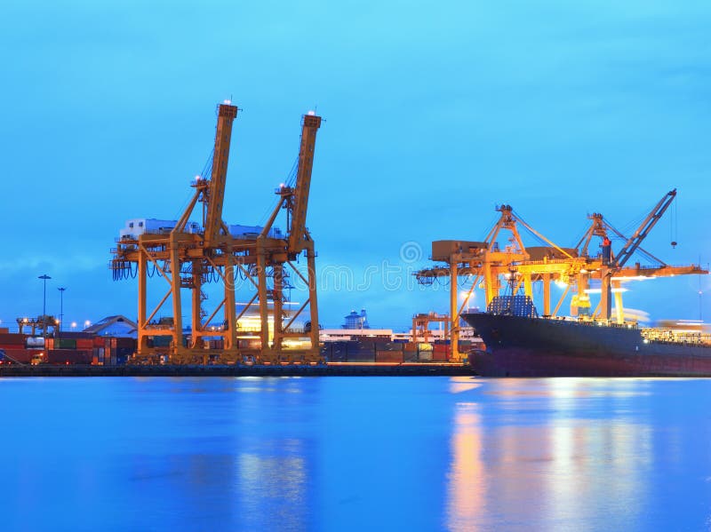 Containers Loading at Sea Trading Port Stock Photo - Image of jetty ...